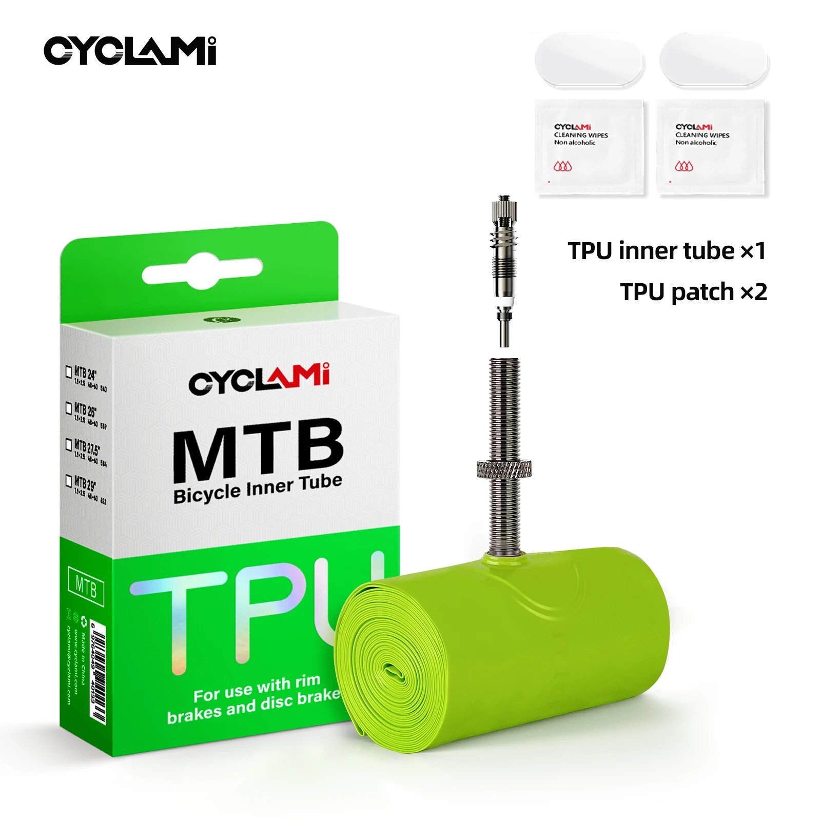 Велосипедная камера CYCLAMI MTB 26" TPU с патчами