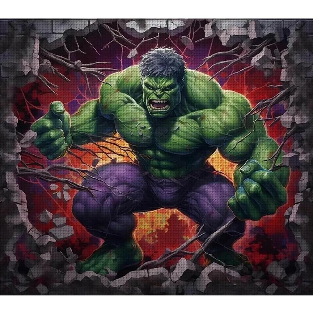 Крестик вышитая картина 50x45 см с экологической хлопковой нитью и изображением гигантского зеленого персонажа