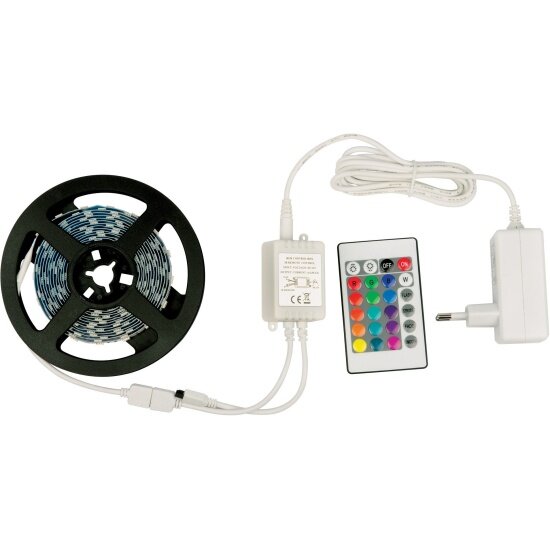 Светодиодная лента Volpe ULS-Q221 5050-60LED/m-IP20-3M-RGB RRP36C24 IP20. RGB. адаптер 36Вт. контроллер с пультом
