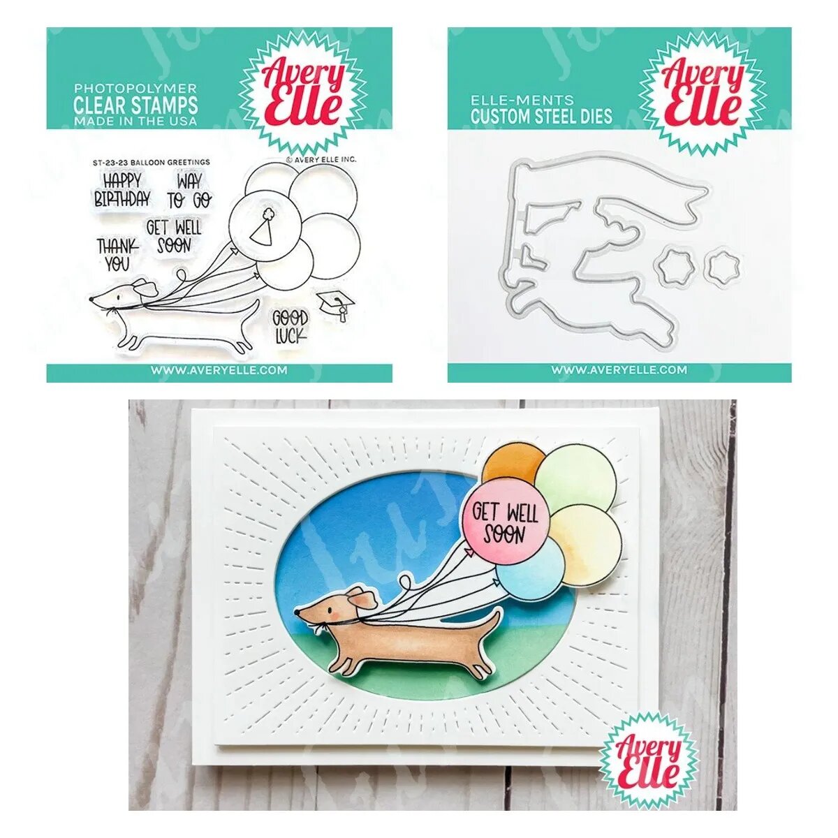 Набор Avery Elle Dachshund Balloons Clear Stamps & Dies