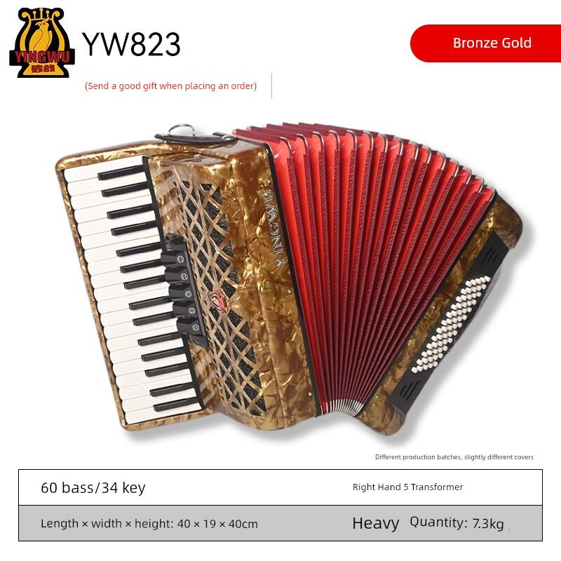 Баян 60-басов YW-823 с антично-золотой окраской и 5-летней гарантией