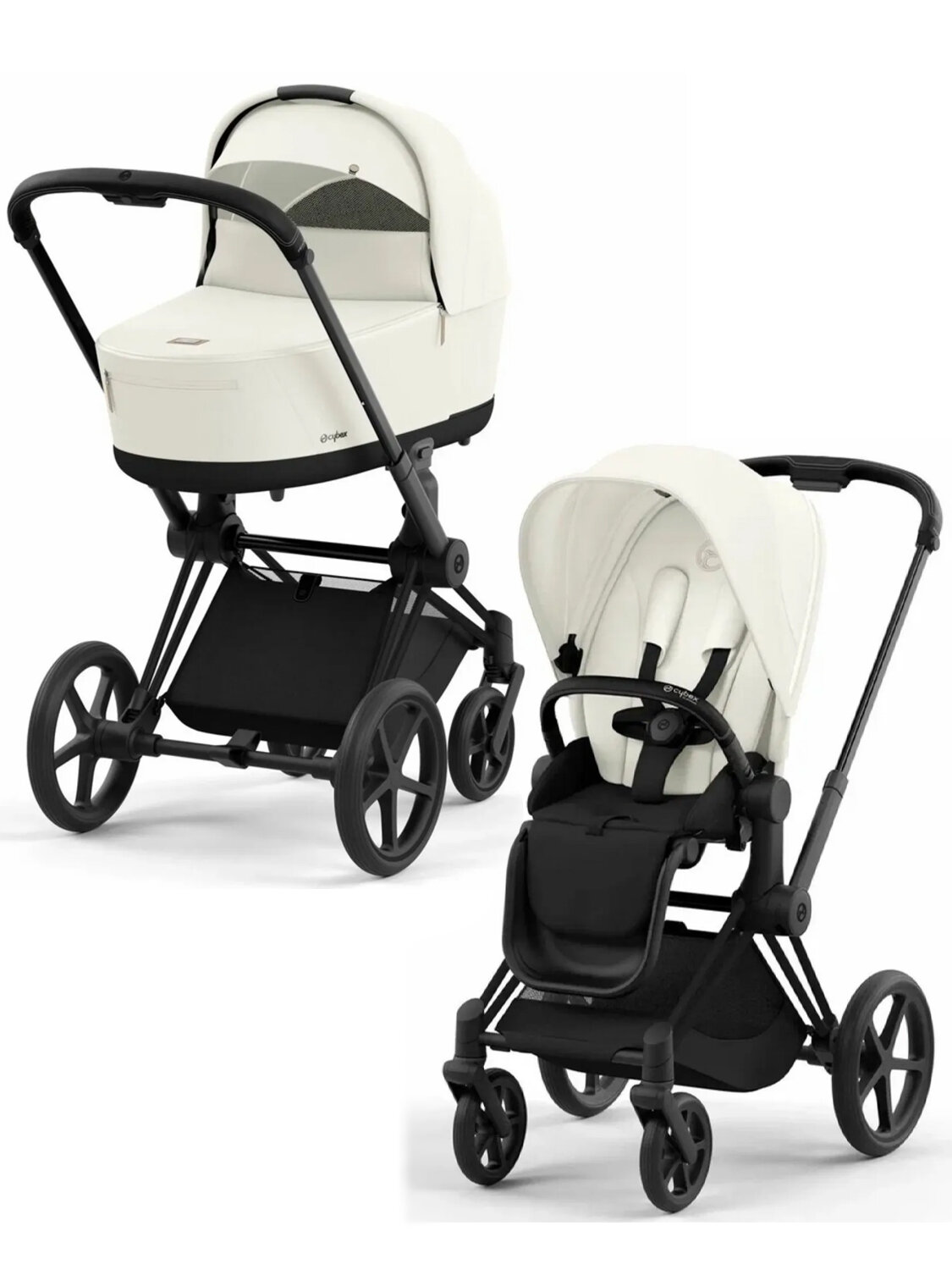 Коляска 2 в 1 Cybex Priam IV Off White/Matt Black 523001609, до 22 кг, всесезонная, черный