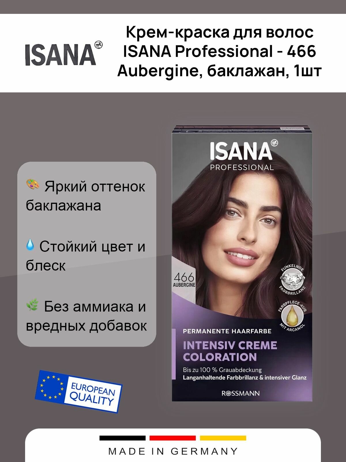 Крем-краска для волос ISANA Professional - 466 Aubergine, баклажан, 1шт