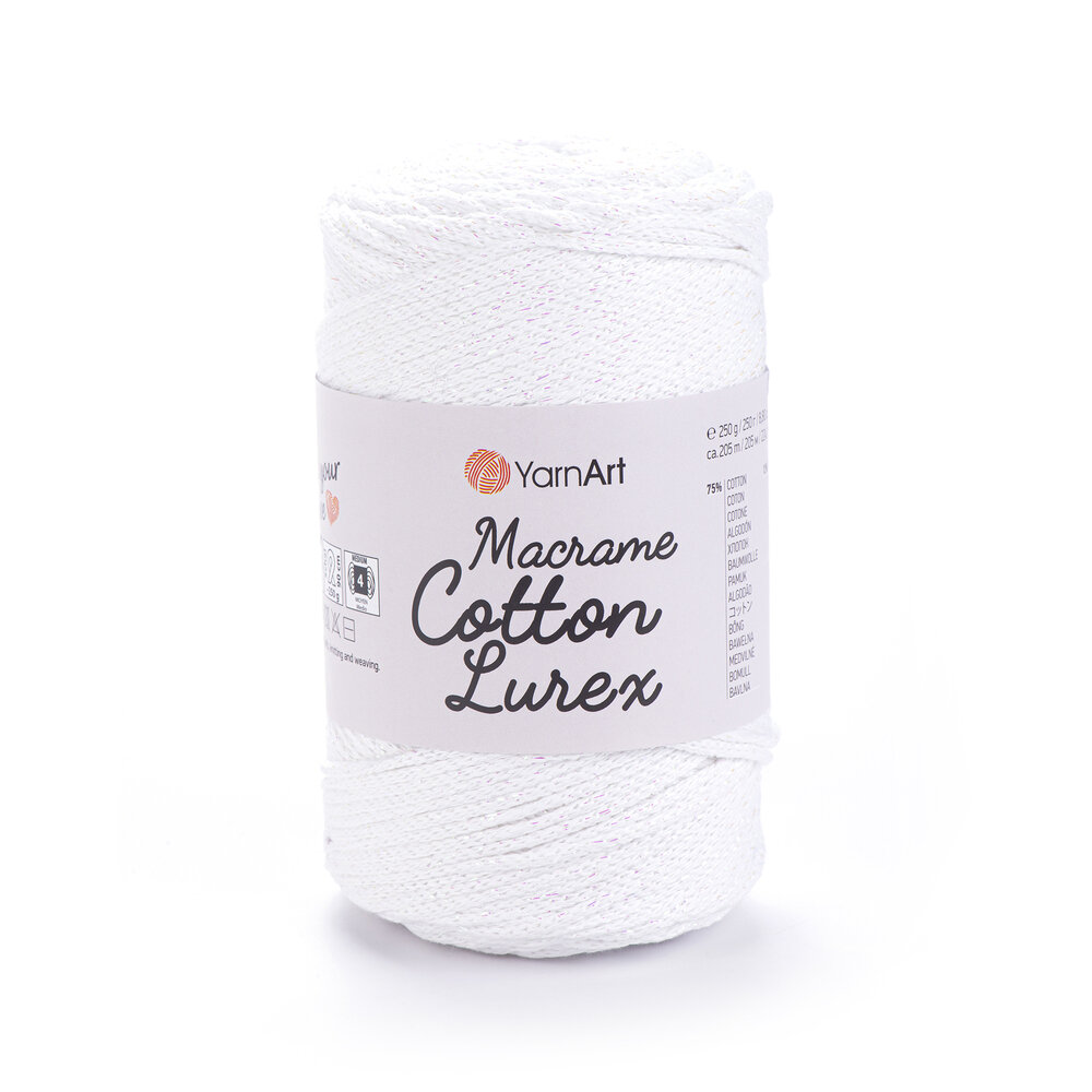 Пряжа для вязания YarnArt Macrame cotton lurex 721 белый c розово-зеленым люрексом 250 гр/205 м 75% хлопок, 13% полиэстр, 12% металлик