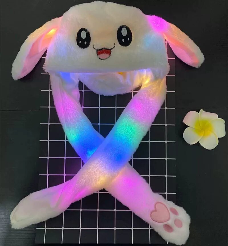 Шапка с подвижными светящимися ушами кролика для детей, зимняя теплая шапка из флиса - Белая, мягкая и безопасная