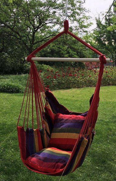 Наружный、студенческий 、отдых гамак, домашние качели, Радужная 130*100см утолщение(2 подушки+верёвка+палка+карабин)