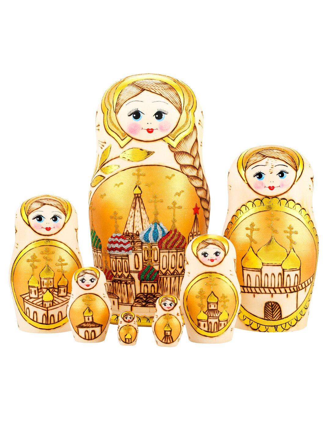 Матрешка " Храмы России ", золотая, 7 мест, 21 см, разборная