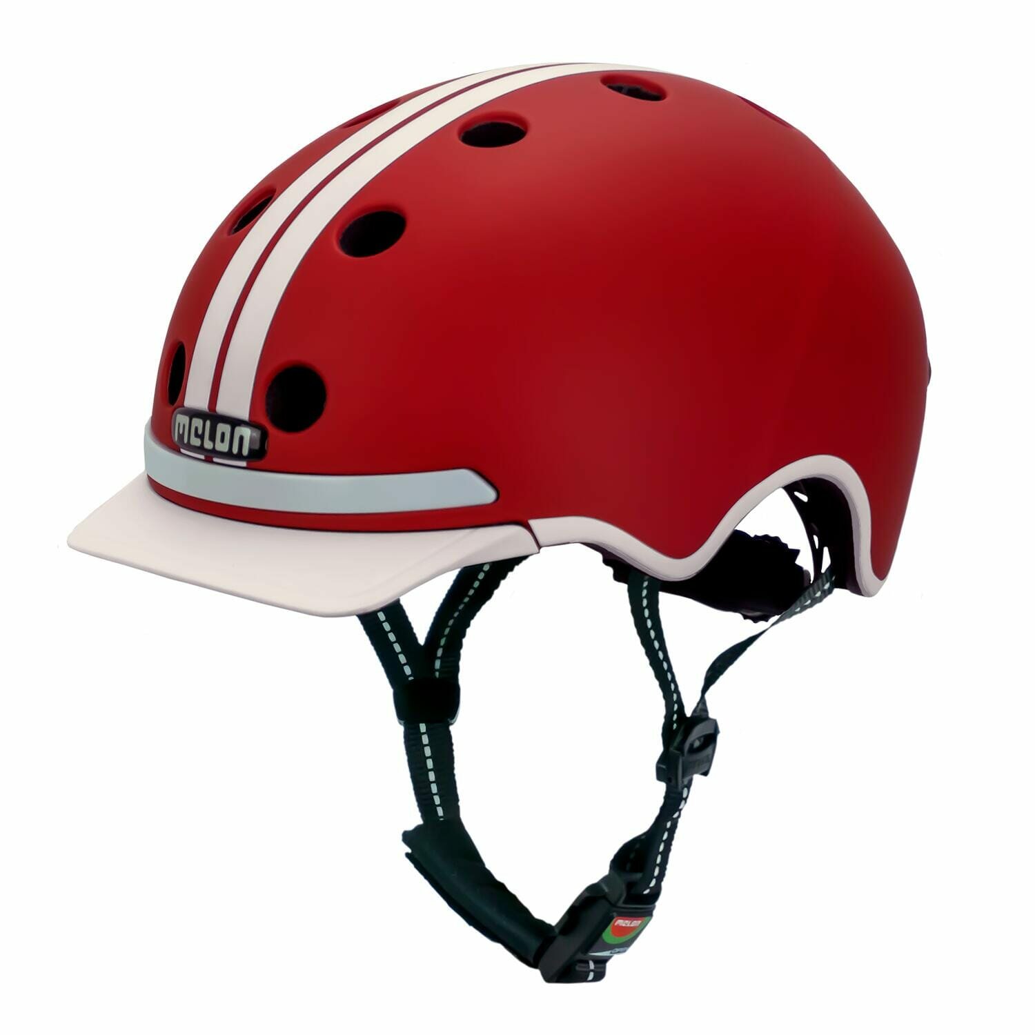 DECATHLON шлем защитный Melon E-Series GT, ярко-красный с белыми полосами, размер 52-58 см
