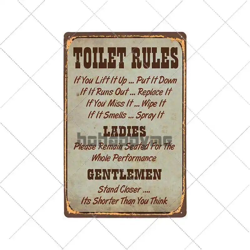 Металлическая табличка "Toilet Rules" 20x30 см, цвет 2003702