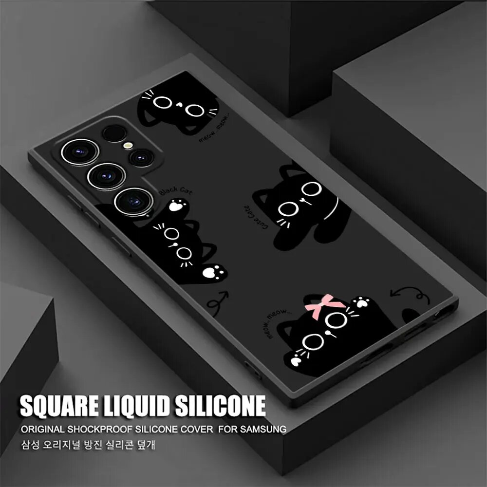 Чехол Samsung Galaxy S25 FE черный, Liquid Silicone, кот