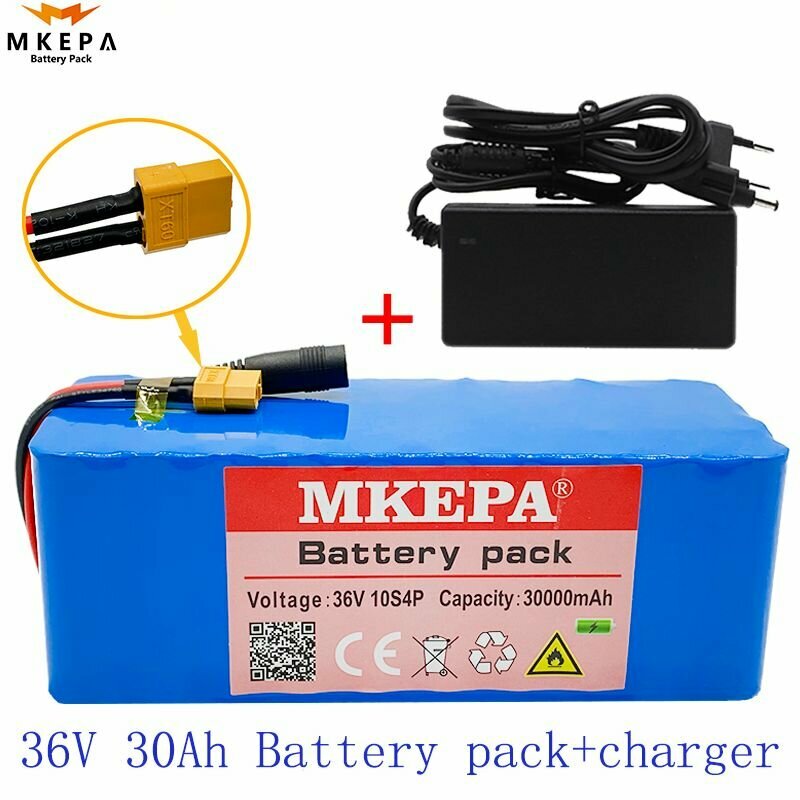36V 10S4P 30Ah Аккумулятор 500W Мощный аккумулятор 42V 30000 mAh Электрический велосипед BMS 42V Батарея с разъемом xT60 + зарядное устройство