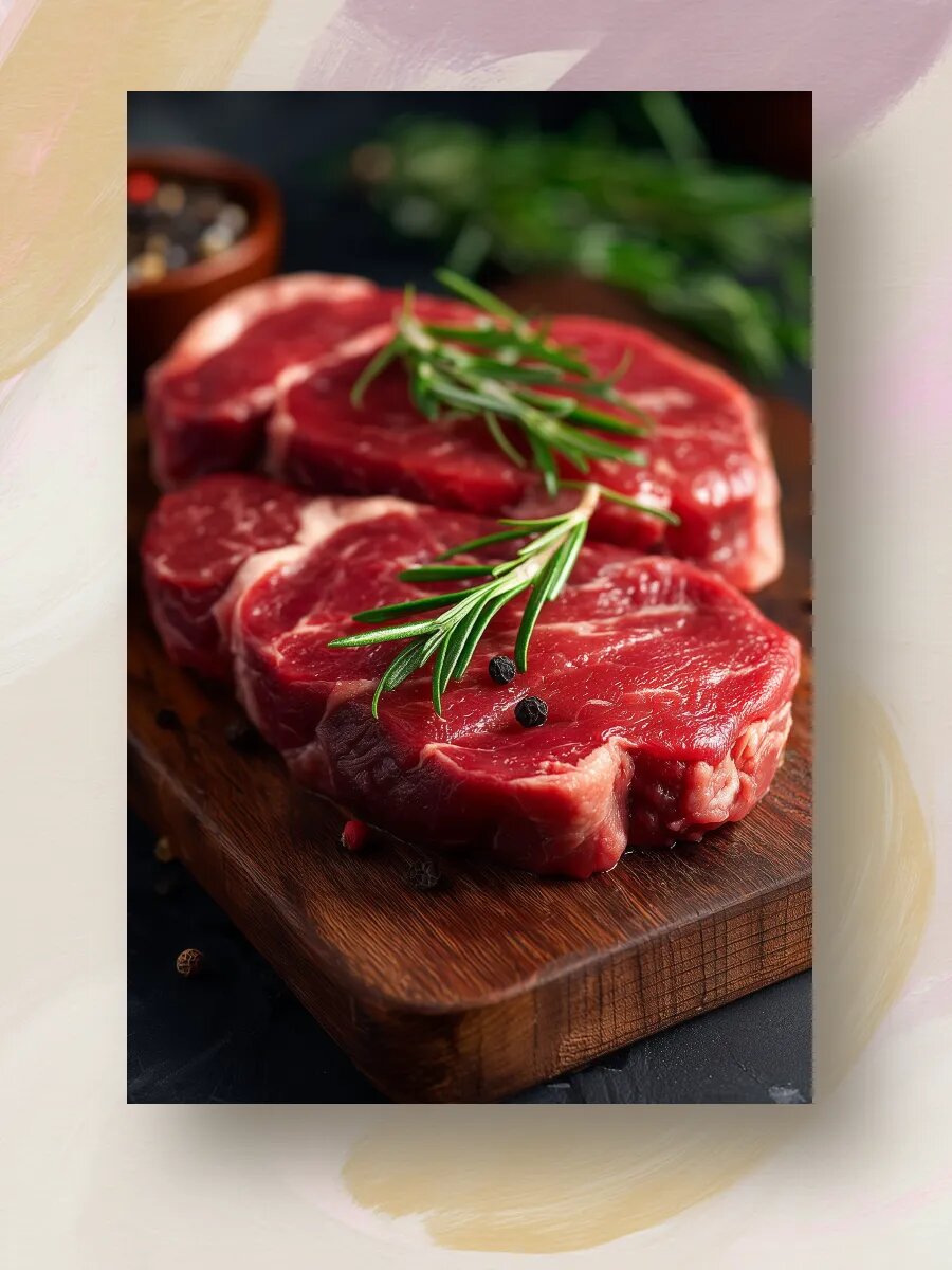 Картина интерьерная на холсте Свежее мясо с розмарином 40х60