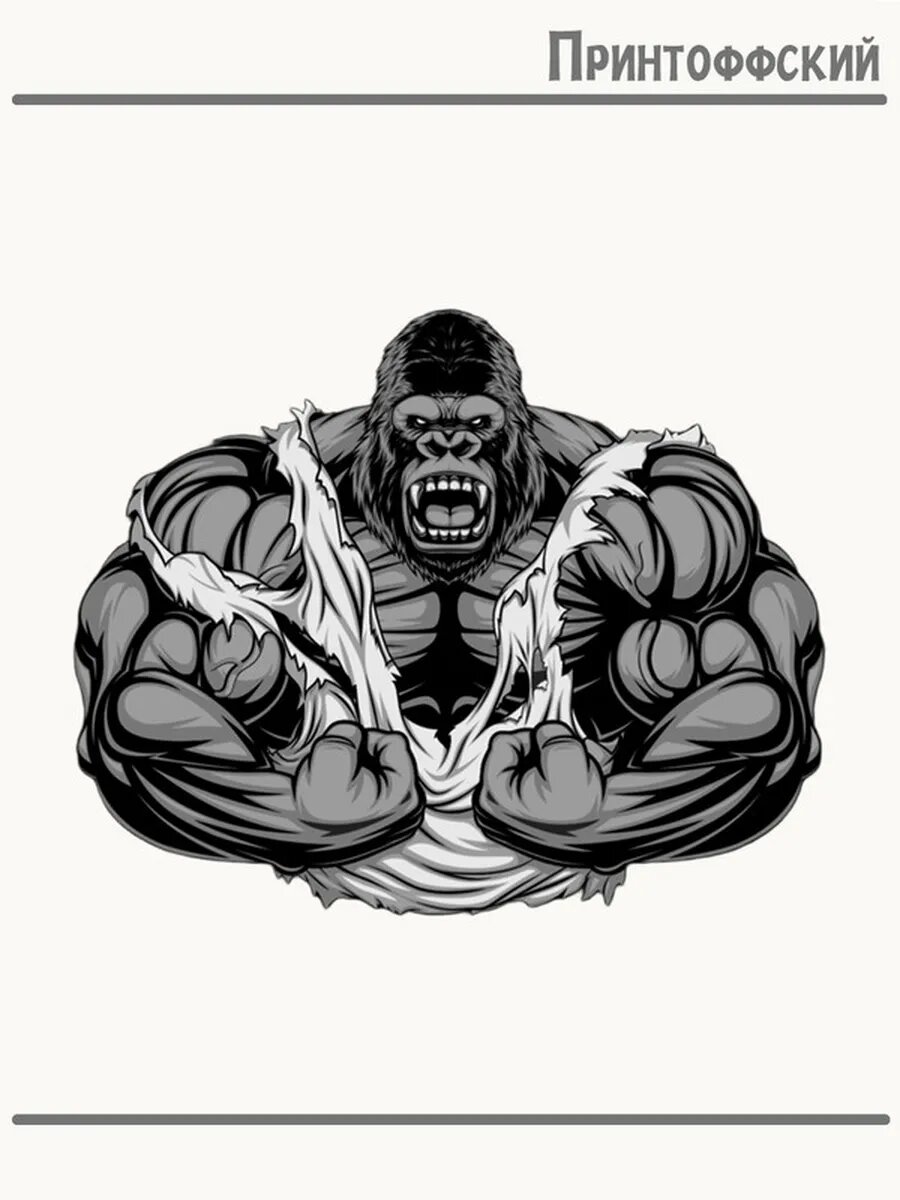 Термонаклейка для одежды и аксессуаров DTF-печать спорт горилла sport gorilla