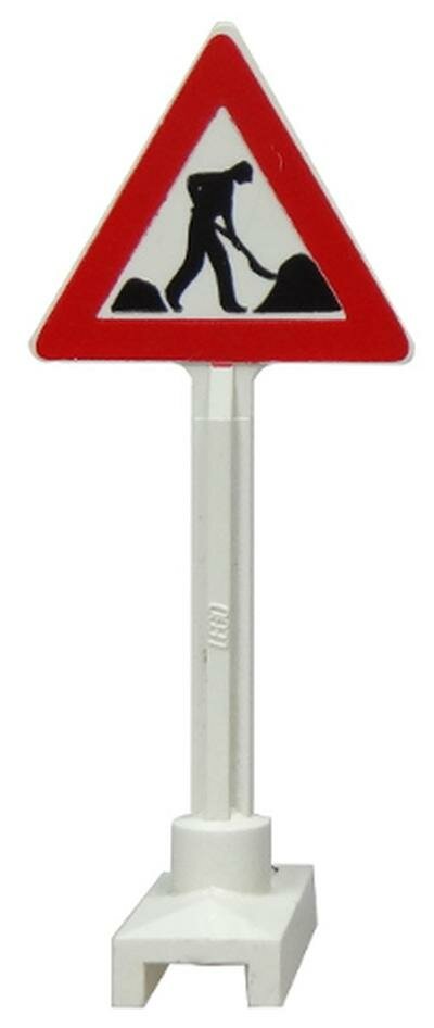 Деталь Lego 649pb10b Road Sign Triangle with Thin Worker and 2 Piles Pattern