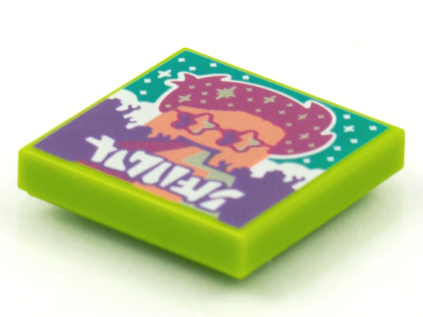 Деталь Lego 3068bpb1611 Tile 2 x 2 with Groove with BeatBit Album Cover - Coral Minifigure, Magenta Hair and Star Glasses Pattern
