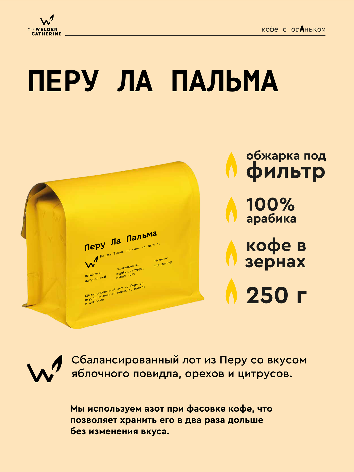 Кофе в зернах Сварщица Екатерина "Перу Ла Пальма" под фильтр - 250 гр
