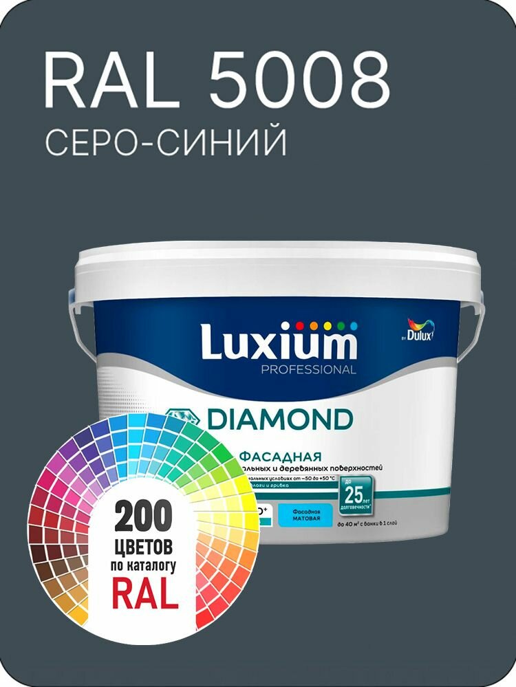 Краска для минеральных и деревянных фасадов Dulux Diamond серо- синий Ral 5008 9 л.