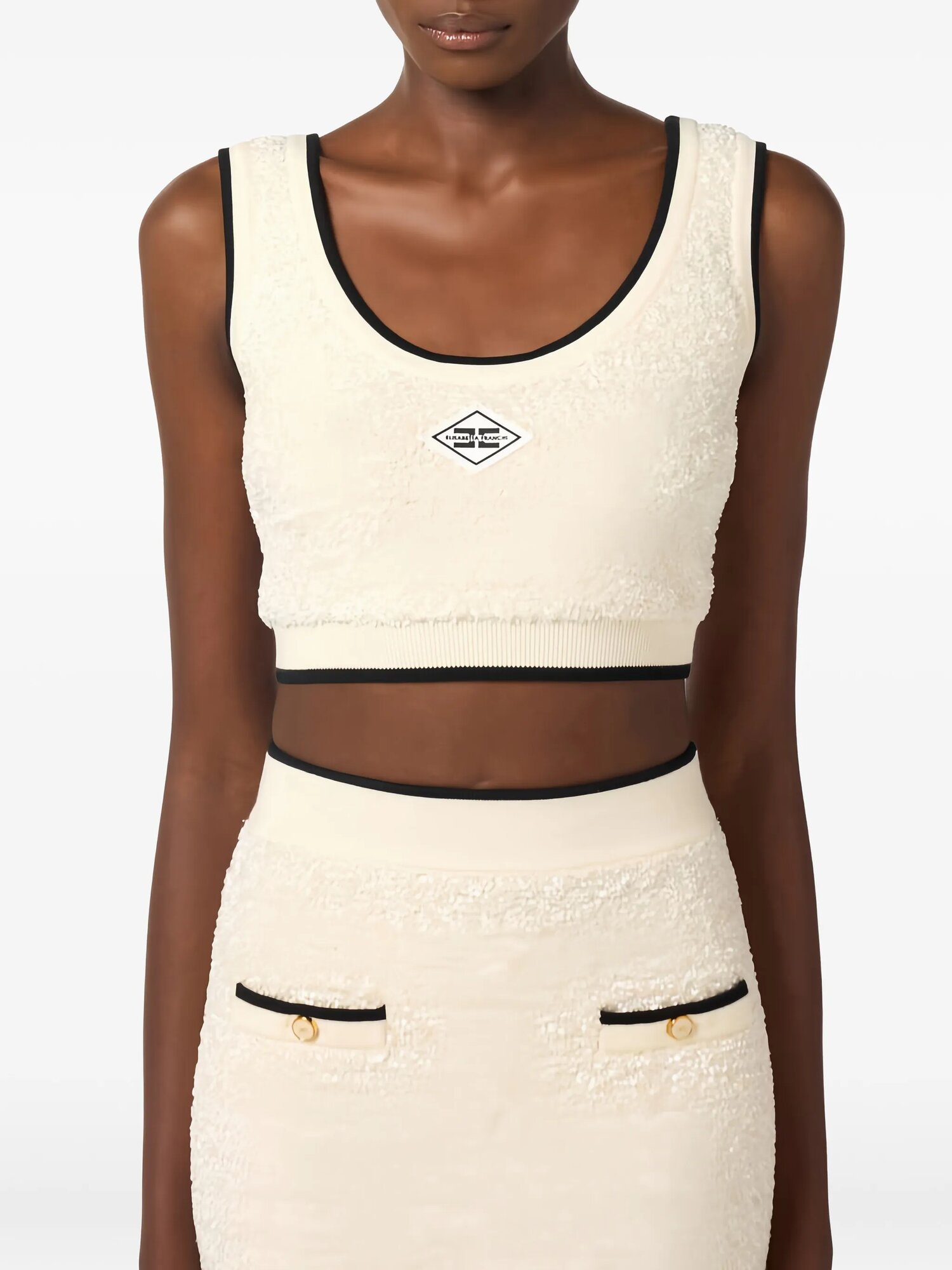 Топ Elisabetta Franchi Bouclé chenille crop top, размер 40, разноцветный — фото 1