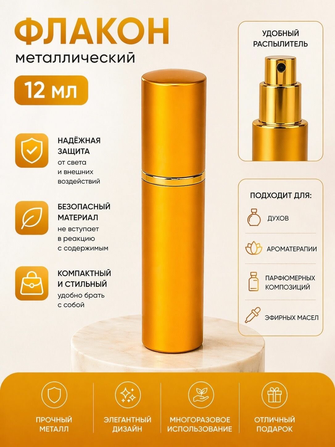 Флакон-спрей атомайзер металлический 12мл