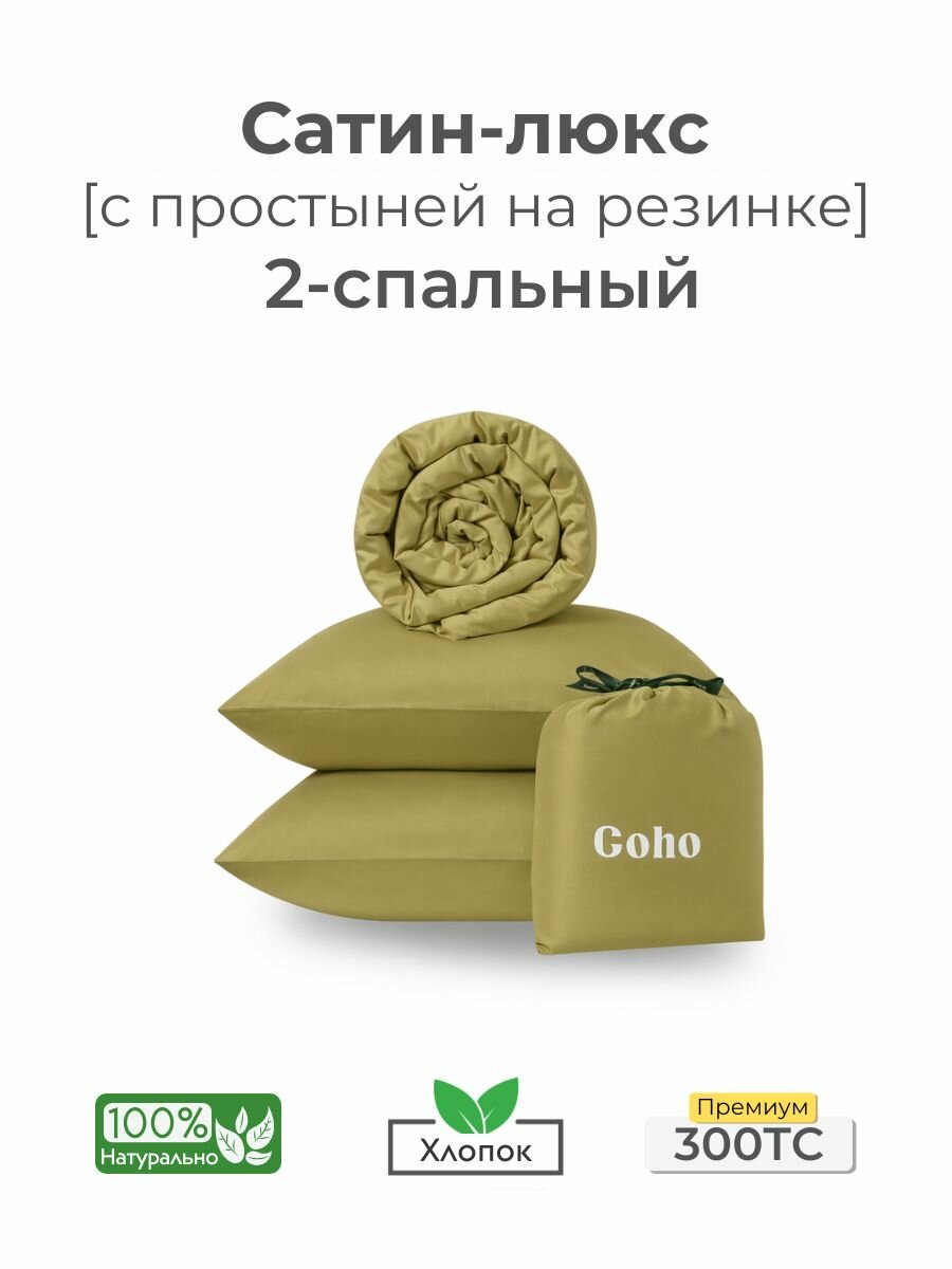 Комплект постельного белья, 2 сп, 50x70, на резинке, сатин люкс, оливковый, Coho Home