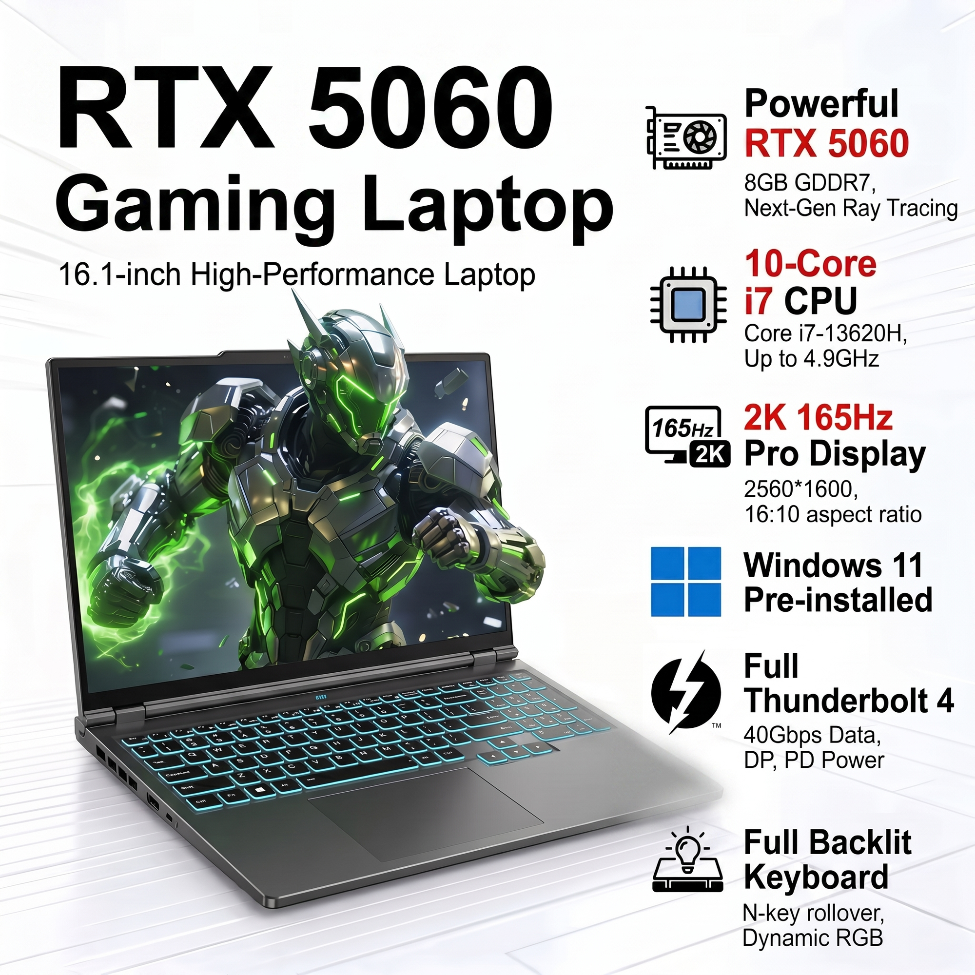 Ноутбук 16.1" 2K 165Hz Intel Core i7-13620H RTX5060 8GB DDR5 Thunderbolt 4