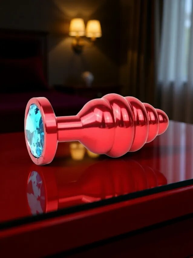 Втулка анальная RED PLUG MEDIUM (красная), L 80 мм D 34 мм, вес 90г, цвет кристалла голубой