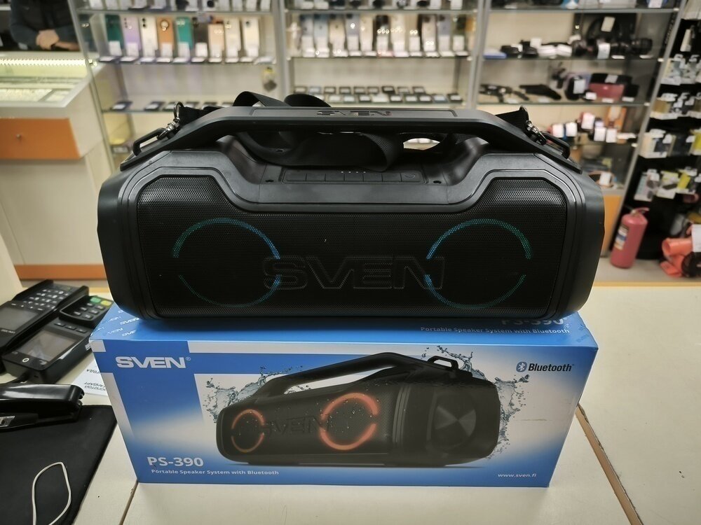 Портативная колонка SVEN АС PS-390 черная, 50 Вт, , TWS, Bluetooth, microSD, 3600 мА*ч SV-021306 б/у уценка