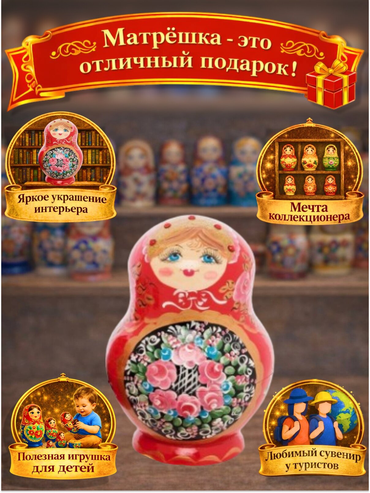 Матрешка Алые розы — фото 1