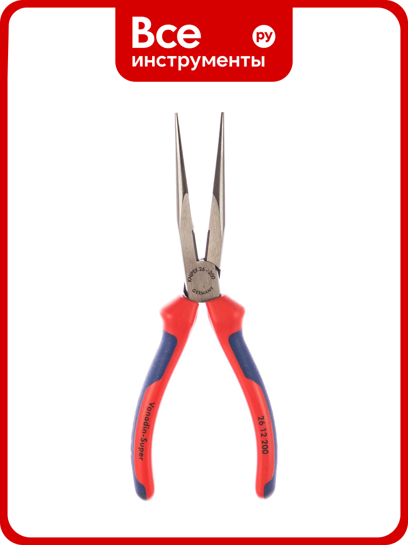 Длинногубцы с резцом KNIPEX KN-2612200 из стали с прямыми губками и двухкомпонентными рукоятками