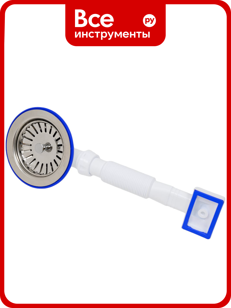Перелив для мойки Unicorn 3 1/2" 112 мм с нерж. сеткой прямоуг. винт, шток, ручка-пластик