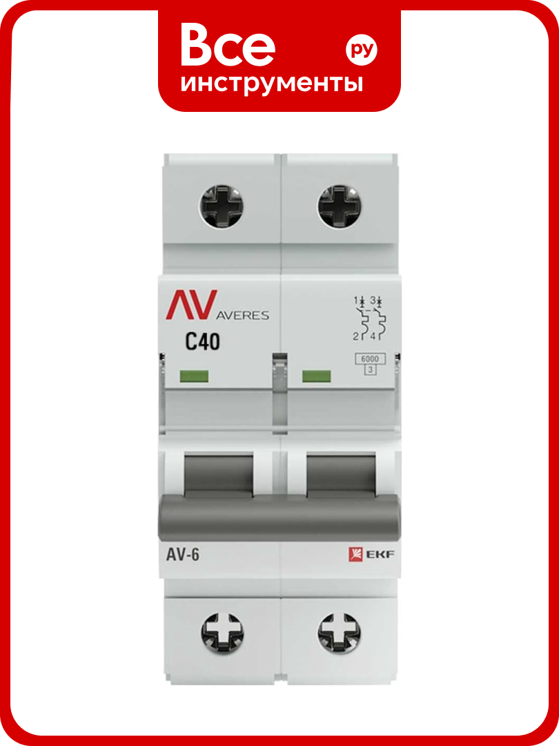 Автоматический выключатель EKF AV-6 2P 40A 6kA AVERES mcb6-2-40C-av