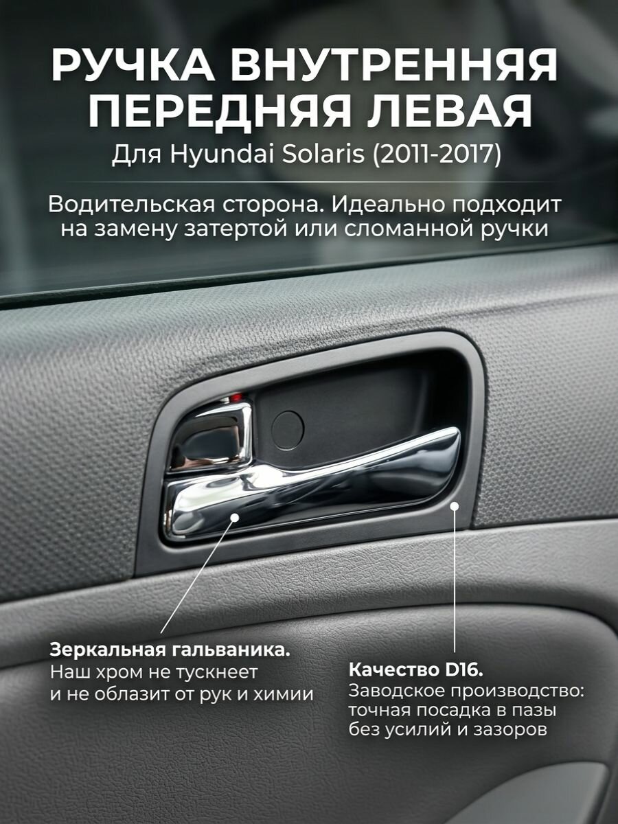 826101R010CR Хром ручка внутренняя передняя левая для Hyundai Solaris с 2011 до 2017 года выпуска.