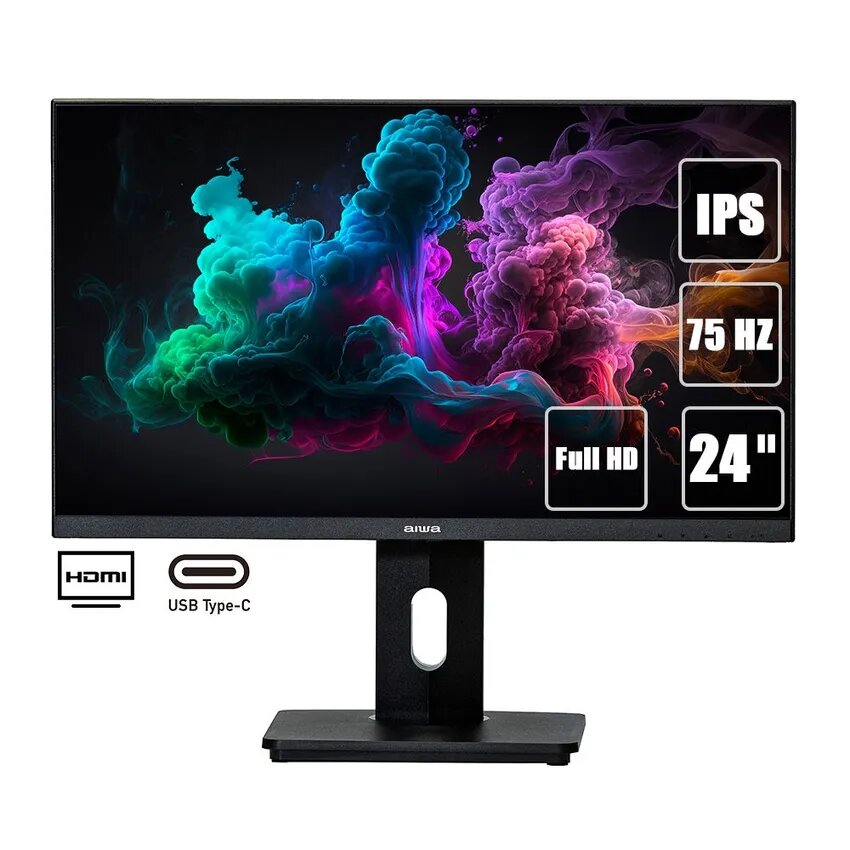 Монитор 23.8" AIWA MF240B-L Black (IPS, 1920x1080, HDMI+USB type C, 5 ms, 178°/178°, 250 cd/m, 1000:1, ||уц- MM, Pivot, внешн. БП) уц-3-1