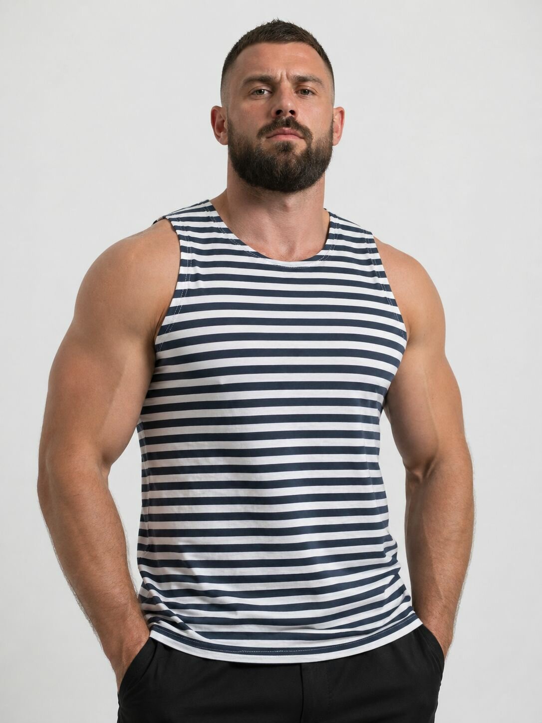 Тельняшка майка-афганка, черная полоса (UZTA-B-52)
