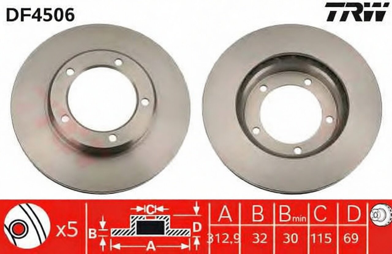 Диск тормозной передний TOYOTA LAND CRUISER 100, LEXUS LX470 (UZJ100) DF4506 TRW арт. DF4506