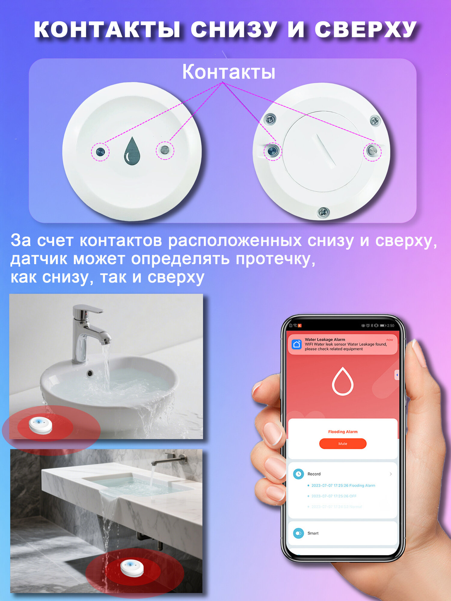 Интеллектуальный датчик утечки воды ZigBee3.0, уведомление о утечке, необходимо использовать с шлюзом ZigBee — фото 1