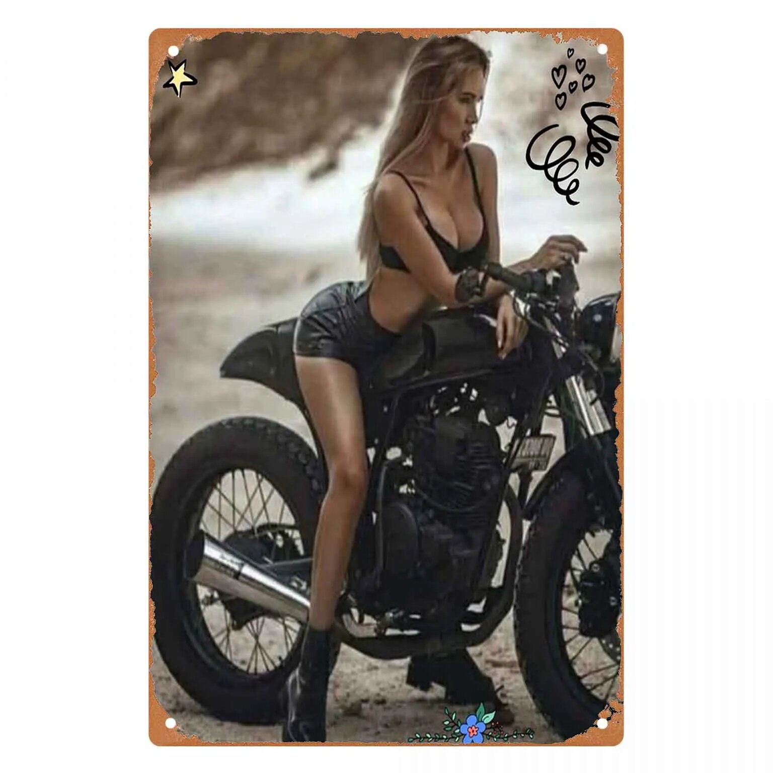 Металлический знак 20x30см "Девушка на мотоцикле"
