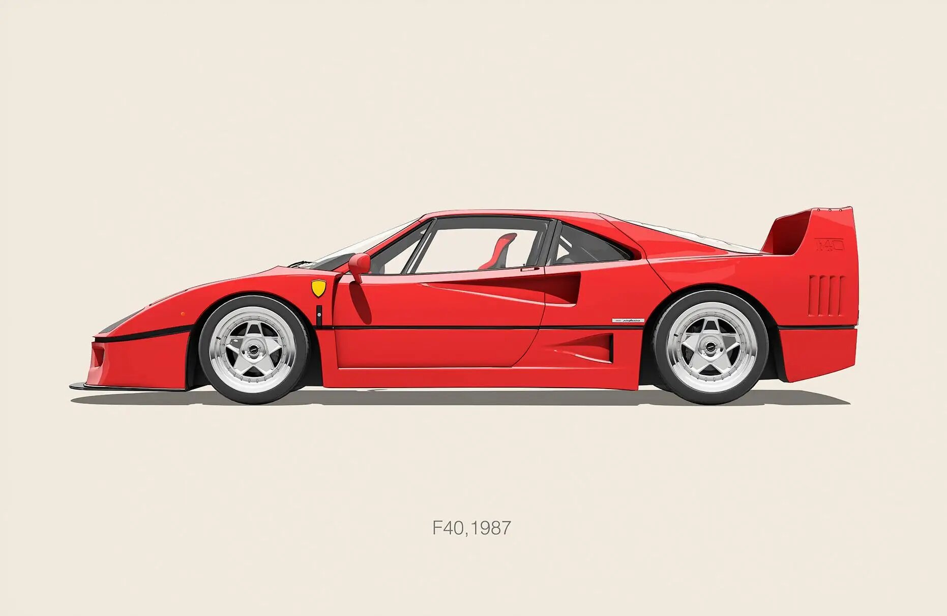 Красный постер Ferrari F40, 30x42 см, без рамки