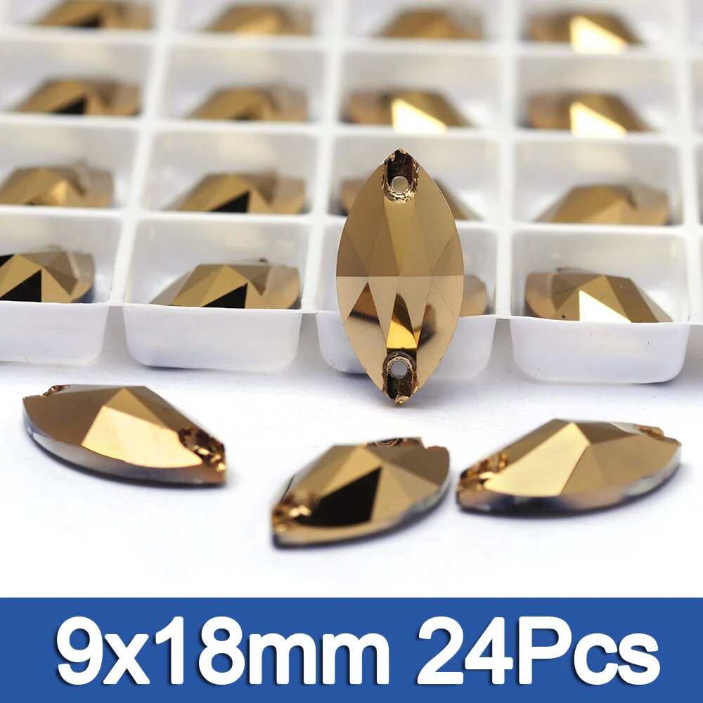 Стразы Navette 9x18mm, золото, 24шт