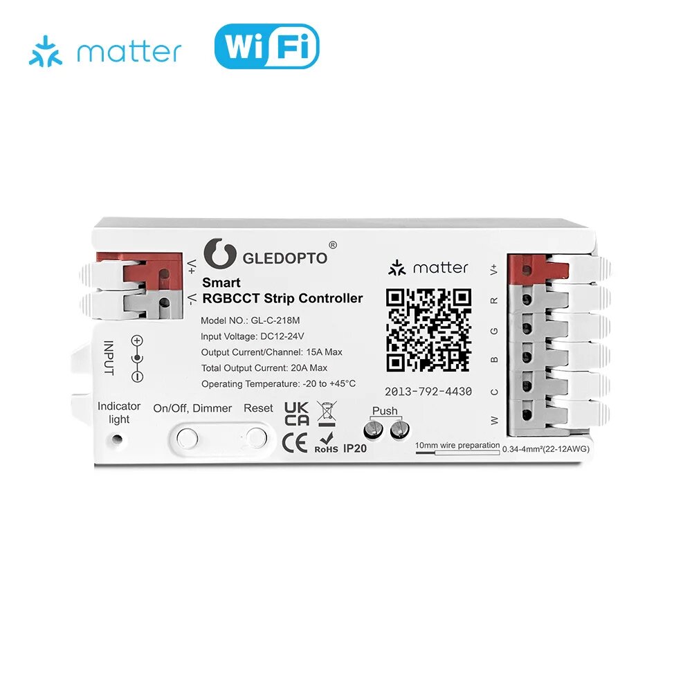 CENFAYA Matter WIFI RGB CCT Контроллер для светодиодных лент 12/24В