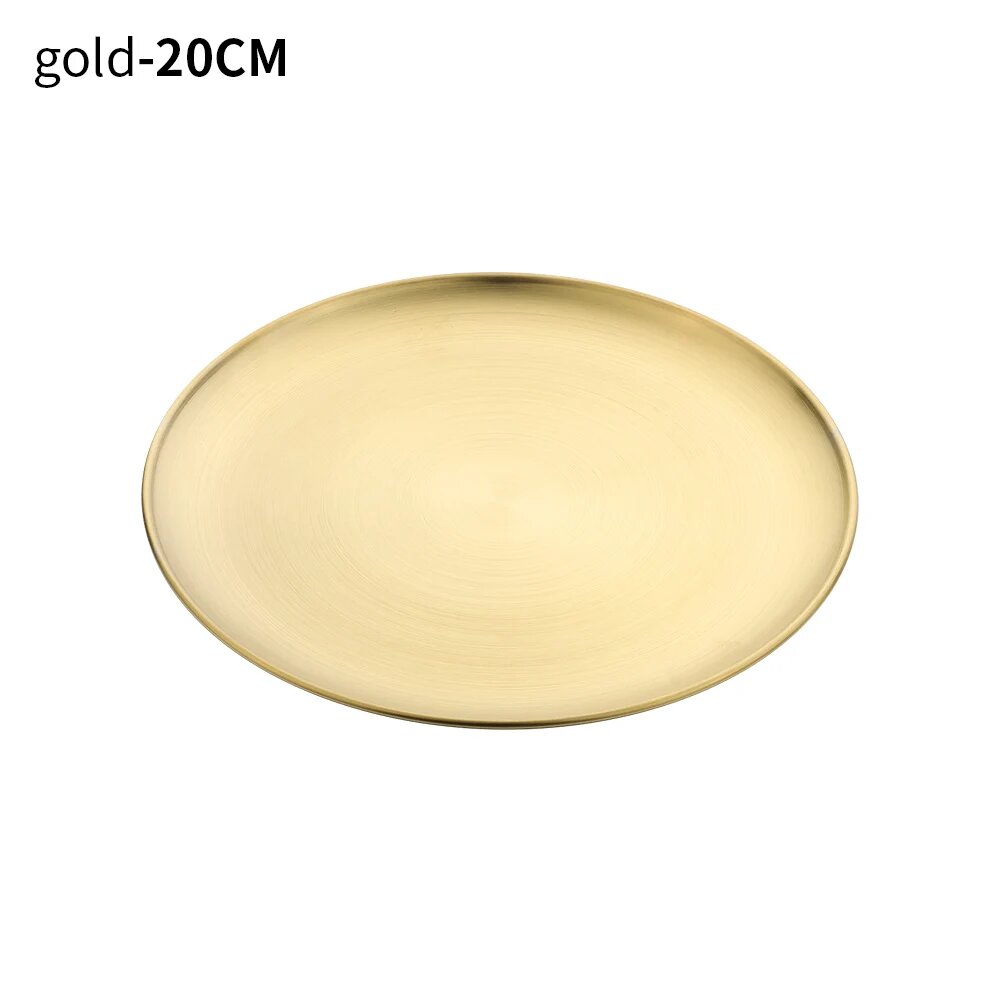 Металлический круглый поднос из нержавеющей стали gold-20CM