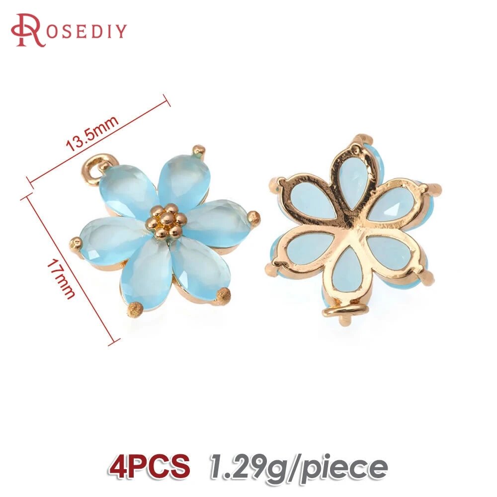 Подвески Flower 18к золото, циркон, 4 шт, Цвет: 56929