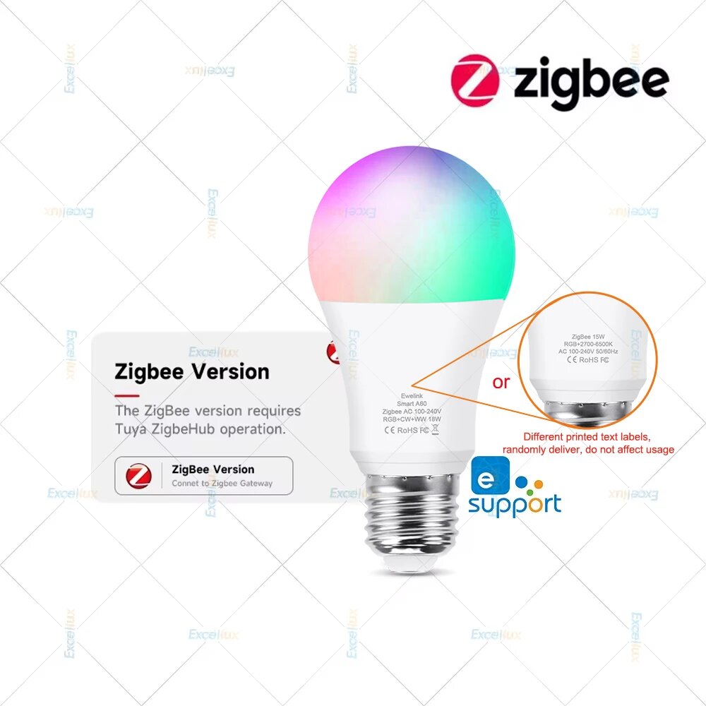 Умная LED лампа Zigbee E27, 15W, многоцветная