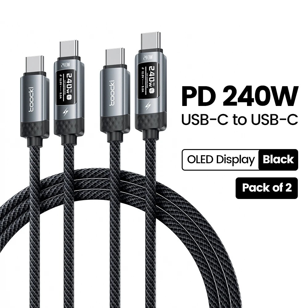 Toocki 240W USB-C кабель, 1м, черный, 2шт, OLED