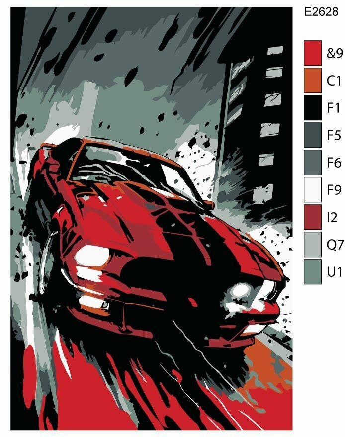 Детская картина по номерам E2628 "Спортивный автомобиль Ford Mustang" 20x30