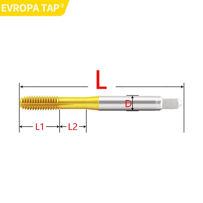 Метчики для резьбы EVROPA TAP HSSE-M42 JIS Standard M0.5-M3 M2X0.4, TIN Steel