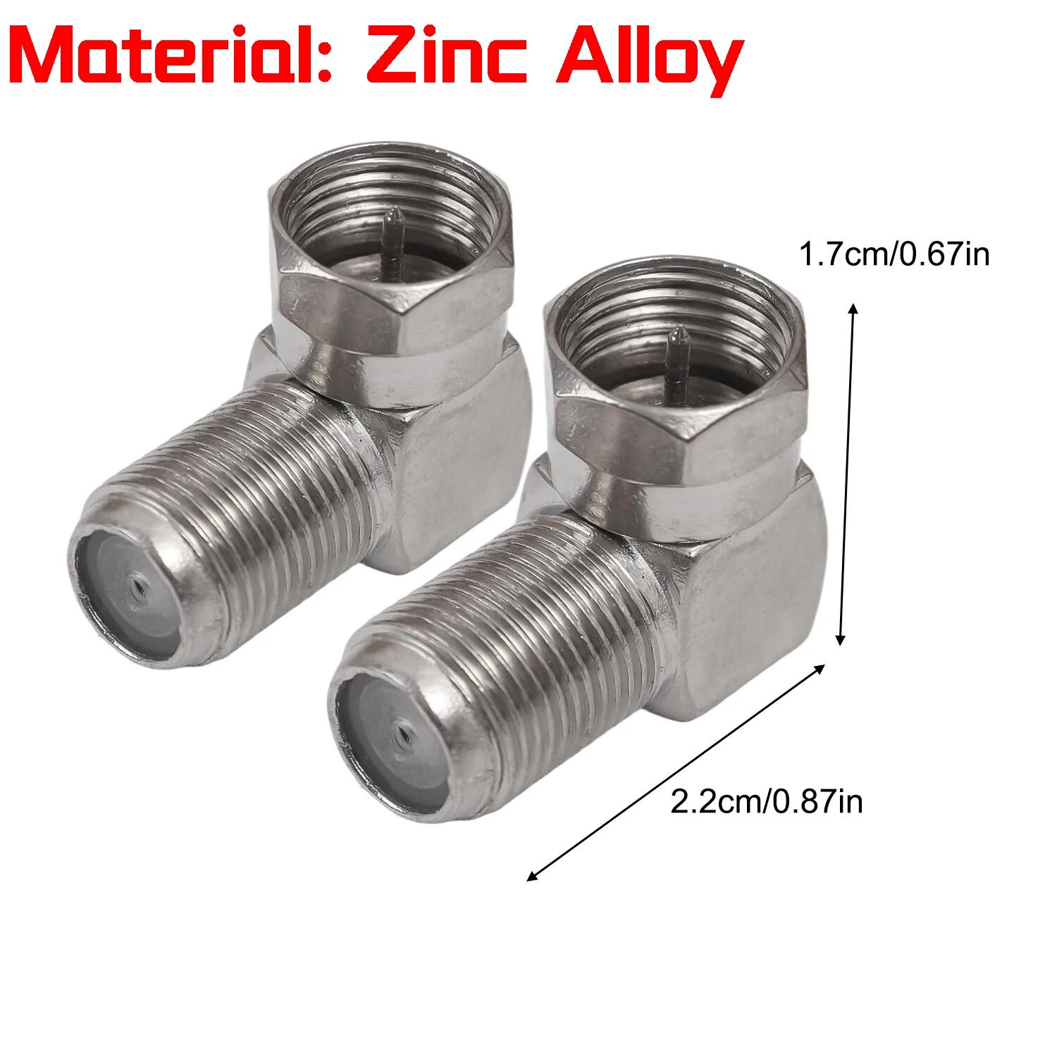 Угловой коаксиальный разъем F-типа 90 градусов 2PCS, Zinc Alloy