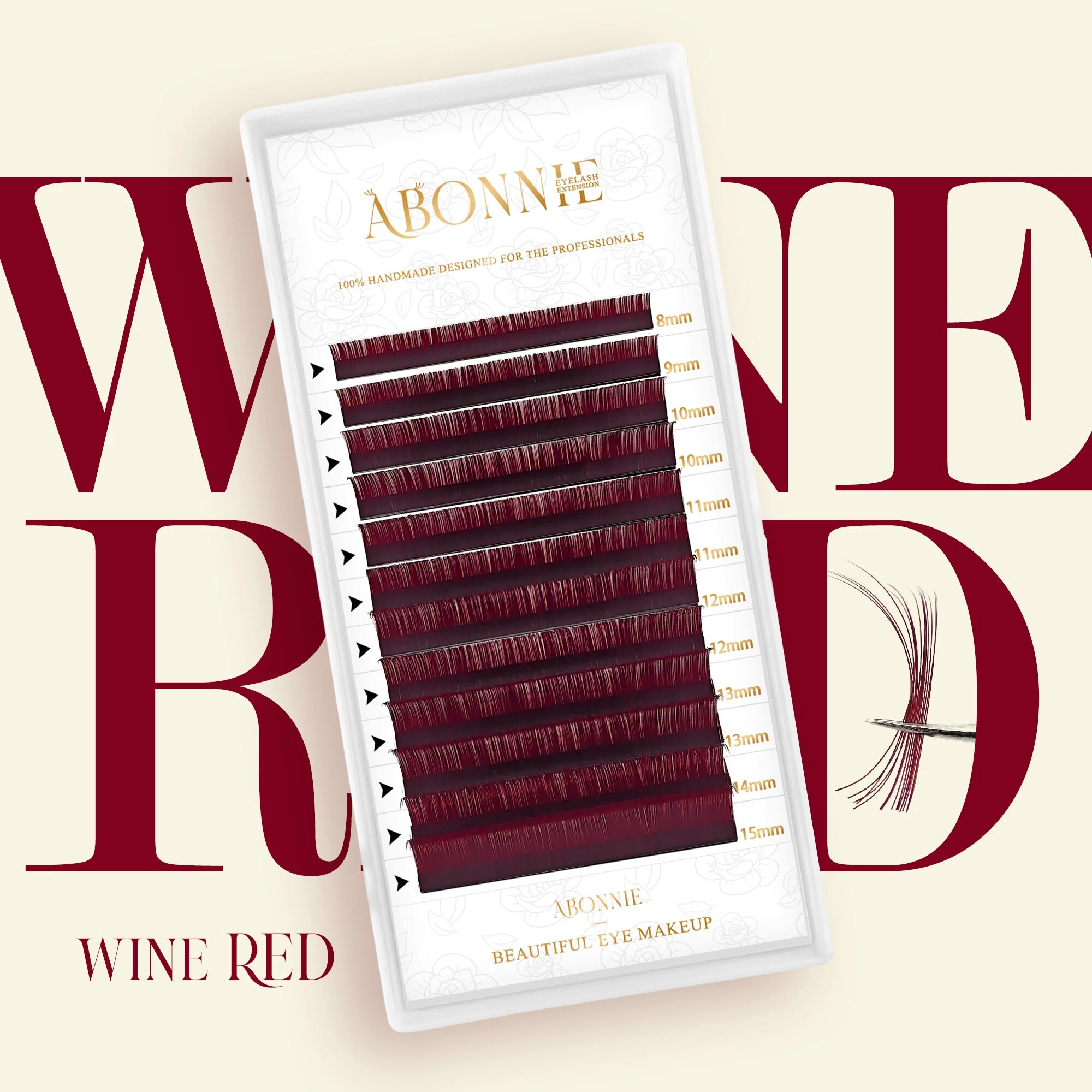 Nакладные ресницы Abonne Wine Red, C изгиб, красные