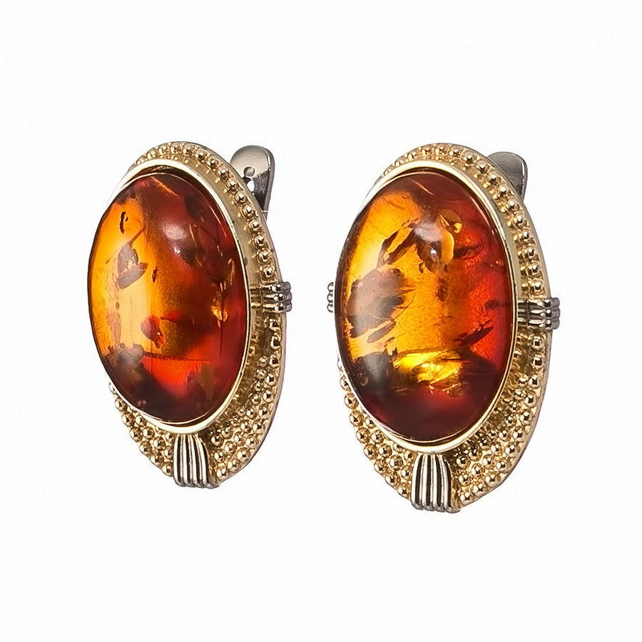 Серьги конго, серебро, 925 проба, янтарь