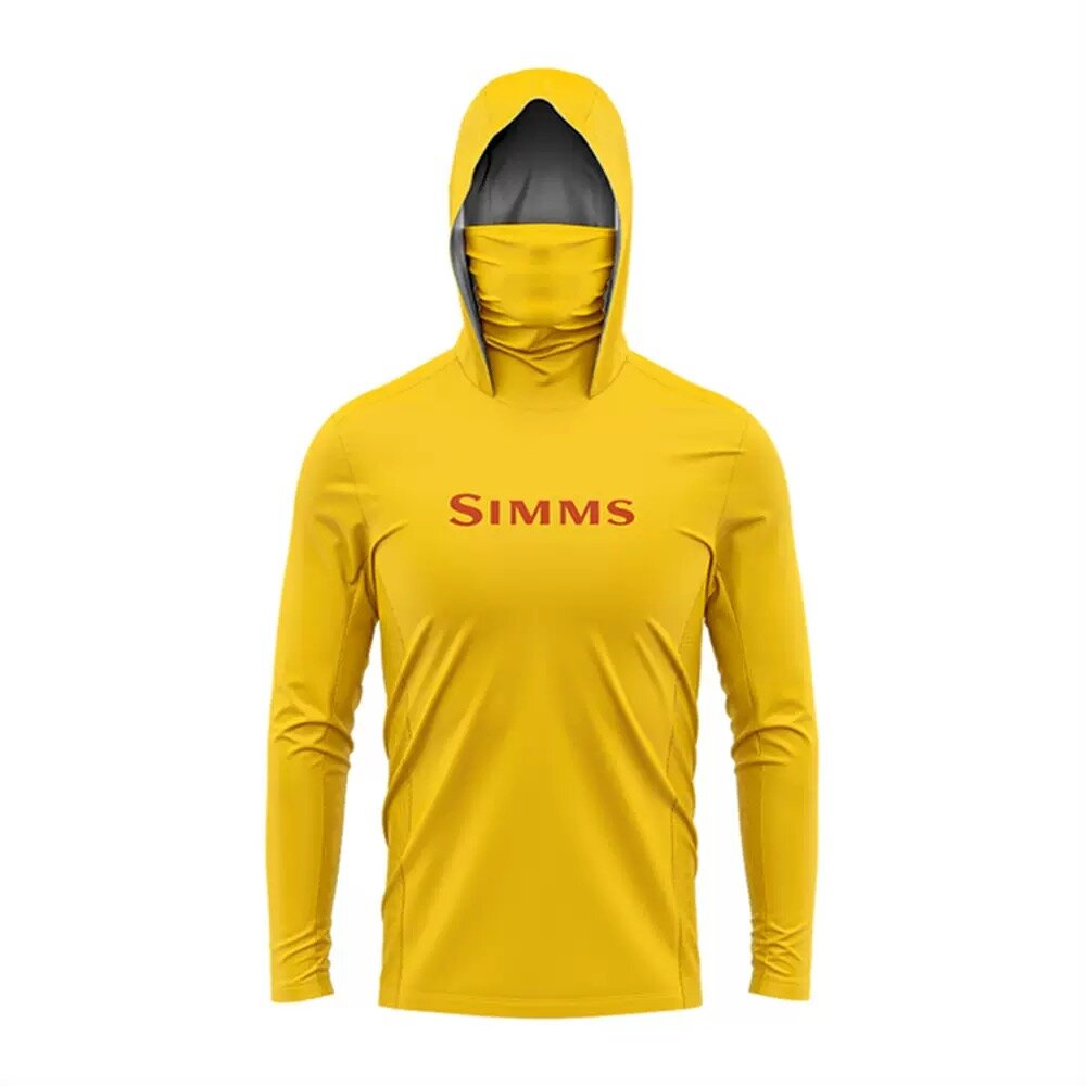 Футболка рыболовная мужская Simms с капюшоном, UPF 50+, принт «Точки», летняя солнцезащитная